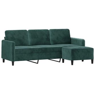 vidaXL Vidaxl - Canap&eacute; droit 3 places avec repose-pieds - Velours vert fonc&eacute; 180 cm - Structure robuste en m&eacute;tal et contreplaqu&eacute; - Confort optimal