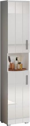 Trendteam Wons - Hochschrank - Weiß/Weiß Hochglanz - 1 offenes Fach und 2 Einlegeböden - (BxHxT) 37 x 192 x 31 cm - moderner Badezimmerschrank mit Ablagefach - 