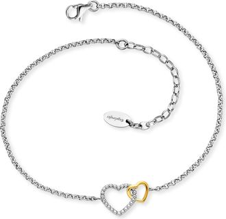 Engelsrufer Damen Fußkettchen Bicolor aus Sterling Silber mit Herz Anhänger - Karabinerverschluss - in zwei Längen verstellbar - nickelfrei - Größe: 22+5cm