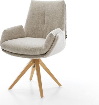 DELIFE Drehstuhl Clea-Flex Webstoff Soft Beige Holzgestell kantig Natur 180&deg; drehbar, Esszimmerst&uuml;hle