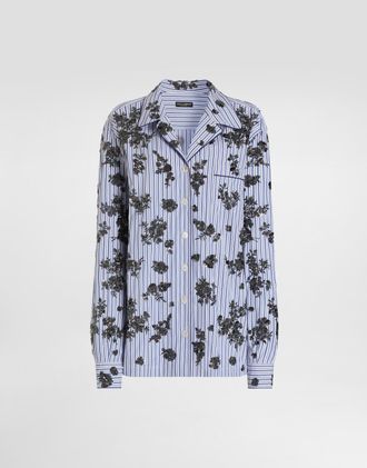 Dolce & Gabbana Poplin Shirt With Crystal Flower Embroidery - Frau Blusen Und Tops Mehrfarbig 38