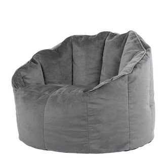 Icon Brand Sirena Fauteuil Pouf Velours, Pouf Chambre avec Remplissage, Fauteuil Salon Confortable, 1 Place, Chaise Chambre, Meuble Salon, Gris Ardoise