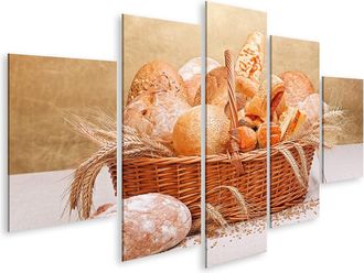 Islandburner Bild auf Leinwand Verschiedene Frische Backwaren Im Weidenkorb Weizen Dekoration Bilder Wandbilder Poster
