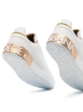 Dolce & Gabbana Womens Sneakers Portofino White And Gold Leather Trainers