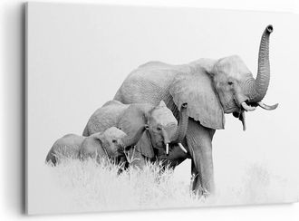 Arttor Wandbilder Dekoration Wohnzimmer Elefanten Familie Schwarz und Wei&szlig; Bilder auf Leinwand 120x80cm Leinwandbild Schlafzimmer Deko Wand Kunstdruck Art Gr