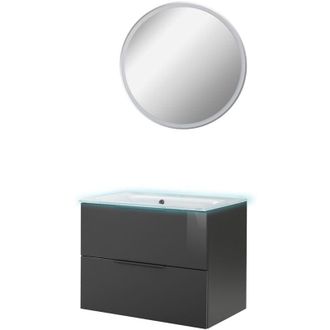 Fackelmann luna Badmöbel Set 4-teilig, 80 cm breit, Anthrazit, Glas Weiß+Beleuchtung+Spiegel-90262145