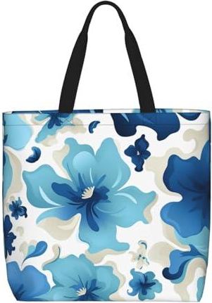 Generic Bleu Et Fleurs Sac A Main Femme L&eacute;ger Tote Bag Grand Sac Fourre-Tout Pour Plage Travail Shopping