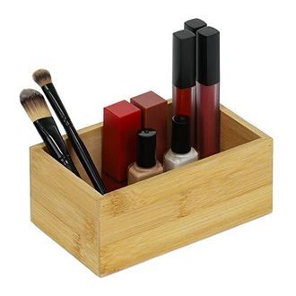 Relaxdays Boîte en Bambou, HxLxP 6,5x16,5x10 cm, Rangement Cuisine, Salle de Bain, Bureau, Solide, Multi-usages, Nature