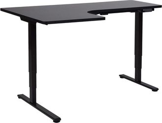Beliani Schreibtisch Links Schwarz Melamin L-Form 160x59 cm mit Metallgestell Elektrisch H&ouml;henverstellbar B&uuml;ro Steh-Sitz-Tisch Stehtisch