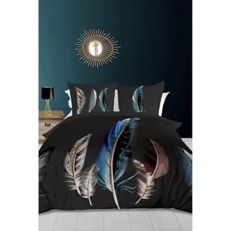 Soleil d'Ocre Caresse Parure Housse de Couette, Coton, Gris, 220x240 cm