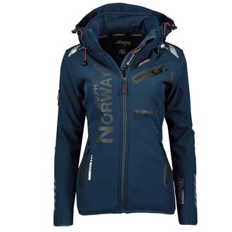 Geographical Norway Damen Reine Jacke Softshell Windbreaker Kapuze Patches Größe L Farbe WT4039F/GN-navy-navy