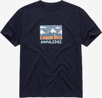 Knowledge Cotton Apparel Herren vegan T-Shirt Mit Aufdruck Auf Der Vorderseite Nacht Himmel Blau