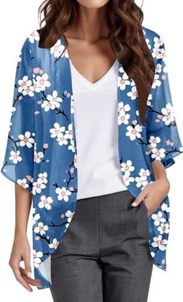 Generic Gilets Cardigan Femme Ete,Chic Et Elegant Fleurie Gilet Veste Ouvert sur Le Devant Été Legere Fluide Manches Longues Cardigans pour Femmes Poncho Femm