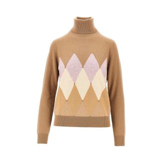 Ballantyne Pull &agrave; col roul&eacute; en cachemire &agrave; motif losanges - Femme - Pulls - Beige - Taille: 38 FR