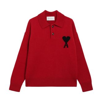 Ami Quota Polo Pullover - - Tops - Damen - Rot - S