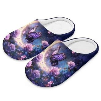 Coloranimal Pantoufles de spa pour femme - Pantoufles dint&eacute;rieur en vrac antid&eacute;rapantes &agrave; bout ferm&eacute;, Rose violette papillon lune, 35.5/36.5 EU