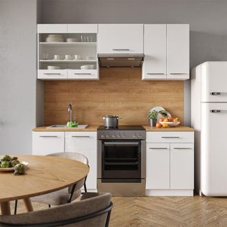 Vicco K&uuml;chenzeile Fame-Line, Wei&szlig; Hochglanz/Wei&szlig;, 200 cm, ap Anthrazit