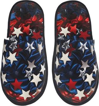 Generic &Eacute;toiles Rouges, Bleues Et Blanches Unisexe Chaussons Antid&eacute;rapantes Slippers Peluche Chaussures De Maison Pour Ext&eacute;rieur Automne Int&eacute;rieur L