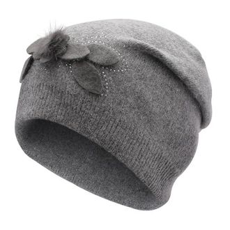 ZLYC Bonnet tricot&eacute; Double Couche pour Femme avec Motif Floral t&ecirc;te de Mort, Petites Fleurs Grises, Taille Unique