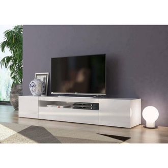 Dmora Dmora - Meuble tv Dfirman, Buffet bas de salon avec 3 portes, base meuble tv, 100% Made in Italy, cm 200x40h37, Blanc brillant
