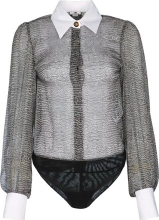 Elisabetta Franchi Femme, Blouses et Chemises, Noir, Taille: 42 FR Snakeskin Print Collared Shirt