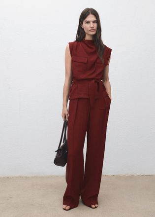 Mango Pantalon droit pinces rouge moyen - Femme - 34 - MANGO