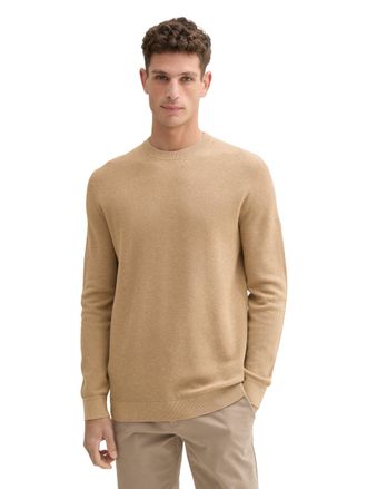 Tom Tailor Herren Basic Strickpullover mit Rundhalsausschnitt,31089 - Hazel Brown Melange, XXL