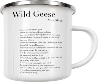 artboxONE Emaille Tasse Wild Geese by Mary Oliver von Cristina Castro Moral - Emaille Becher Typografie