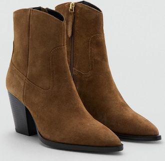 Mango Bottines suède talon bloc tabac - Femme - 35 - MANGO