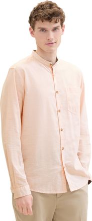 Tom Tailor Herren Regular Fit Leinen Hemd mit Brusttasche, 34721 - Orange Fine Stripe, XXL