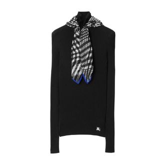 Burberry Femme, Pulls, Noir, Taille: 42 FR Pull Col Roul&eacute; en Maille C&ocirc;tes avec &Eacute;charpe