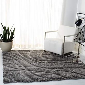 Safavieh Zottelig Teppich für Wohnzimmer, Esszimmer, Schlafzimmer - Florida Shag Collection, Hoher Flor, Grau und Grau, 122 X 122 cm