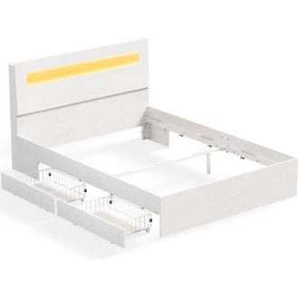 Vasagle Vasagle - Lit avec 2 Tiroirs Coulissants 140 x 190 cm, Lit Double, Cadre de Lit, avec led, Multiprise, en mdf et Acier, sans Sommier, pour Chambre