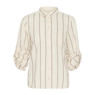Part Two Chemisier &agrave; Rayures Eggnog et Marron - Femme - Blouses et Chemises - Beige - Taille: 40 FR