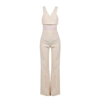 Patrizia Pepe Taillierter Jumpsuit mit V-Ausschnitt - - Jumpsuits & Playsuits - Damen - Beige - 4XS