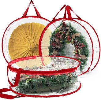 Generic Transparente Weihnachtskranz-Aufbewahrungstasche, Kunststoff, Weihnachtsgirlande, Behälter mit Doppelreißverschlüssen und verstärkten Griffen, für Wei