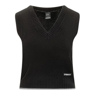 Pinko Pinko, Femme, Vestes, Noir, Taille: 36 FR Gilet Tricot&eacute; Sans Manches