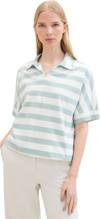 Tom Tailor Damen Basic Polo-T-Shirt mit Streifen, blue offwhite block stripe, M