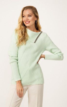 Passioni Strickpullover mit asymmetrischen Kragen und Strass