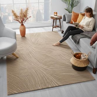 Vimoda Teppich Wohnzimmer Teppich Schlafzimmer, Flur, k&uuml;che Kurzflor Boho Design Unifarbe Hoch-Tief-Effekt Modern 3D Weich,Ma&szlig;e:200 x 290 cm;Farbe:Taupe