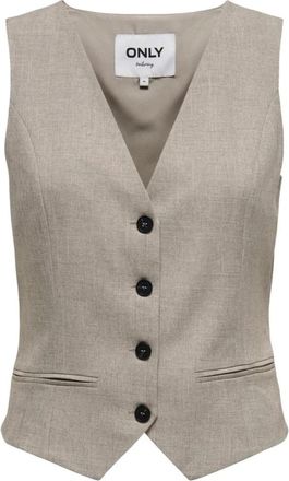Only Only, Femme, Vestes, Beige, Taille: 30 FR Gilet sans manches &agrave; col en V plongeant avec fermeture boutonn&eacute;e