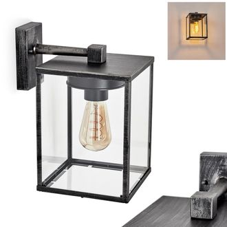 HOFSTEIN Au&szlig;enwandleuchte Gramilla, Wandlampe aus Metall/Glas in Schwarz/Silberfarben/Klar, 1-flammige Au&szlig;enlampe in Gitter-Optik, 1 x E27,ohne Leuchtmittel, I