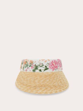 Ferragamo Damen Strohvisor mit Fr&uuml;hlingsprint Rosa