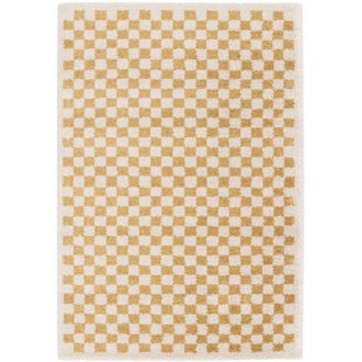 Sweeek Sweeek - Tapis int&eacute;rieur shaggy poils longs damier jaune moutarde et cr&egrave;me 120 x 170 cm