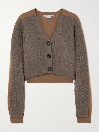 Stella McCartney Verk&uuml;rzter Cardigan Aus Wolle Mit Zopfstrick-details In Patchwork-optik - Braun