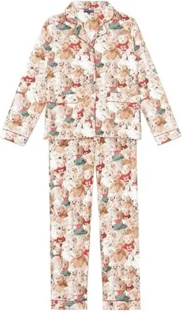 Arthur Pyjama boutonné Femme Teddy - Ensemble de Pyjama Femme - Chemise Manches Longues et Pantalon - Coton - Brun - Taille L