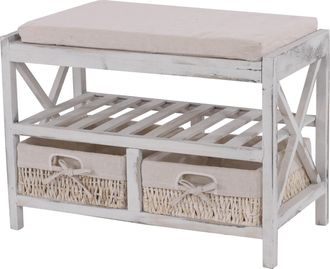 Mendler Schuhregal HWC-C48, Sitzbank Schuhablage, Shabby-Look Vintage 45x65x34cm - weiß