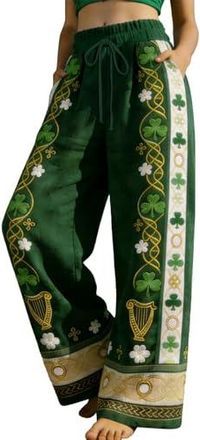 Generic HUIFUAO Pantalon de la Saint-Patrick pour femme - Pantalon tr&egrave;fle amusant - Costume de la St Paddys irlandais - Pantalon de tr&egrave;fle irlandais - Taille 