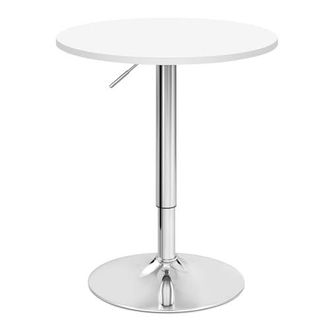 Woltu Table de Bar Ronde, Table Haute avec Plateau Pivotant &agrave; 360&deg; et Base en Acier, Hauteur R&eacute;glable de 70 &agrave; 91 cm, Blanc
