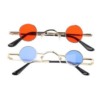 Yarnow 2 pi&egrave;ces Lunettes de Soleil Vintage Rondes Punk pour Hommes et Femmes Monture M&eacute;tallique Steampunk Protection Solaire L&eacute;g&egrave;re et Compacte pour F&ecirc;tes et